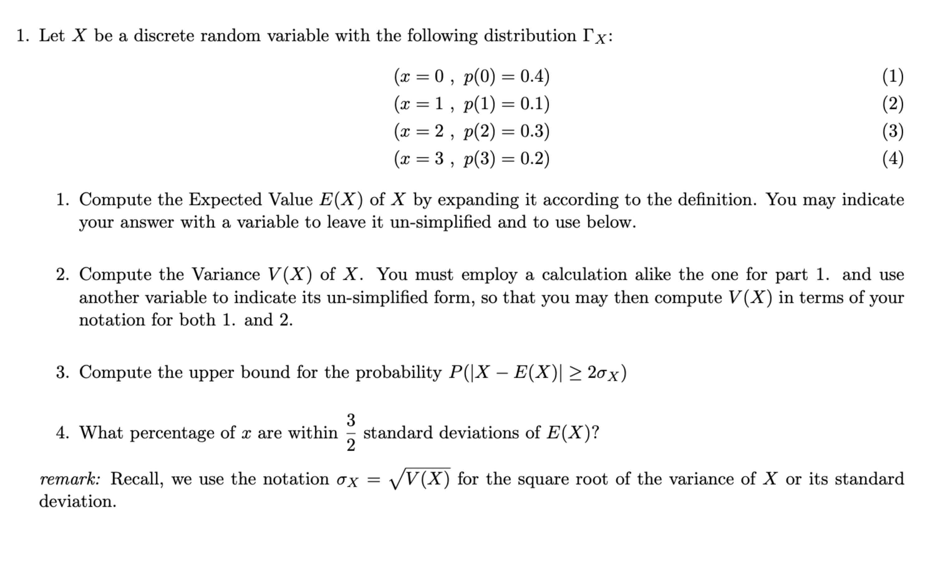 Solved Let x ﻿be a discrete random variable with the | Chegg.com