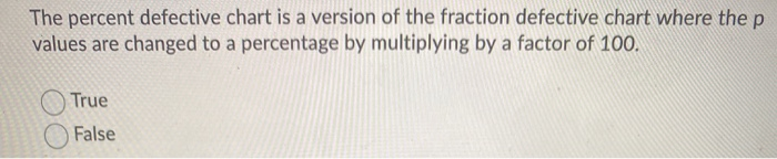 Solved The percent defective chart is a version of the | Chegg.com