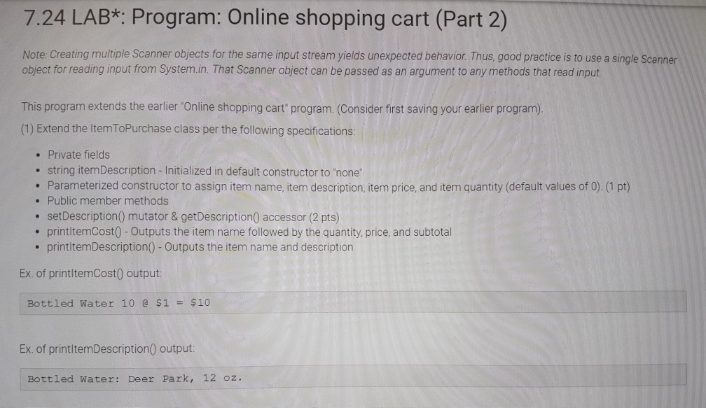 Solved 7.23 LAB*: Warm up: Online shopping cart (Part 1) (1) | Chegg.com