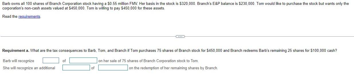 Barb owns all 100 shares of Branch Corporation stock | Chegg.com
