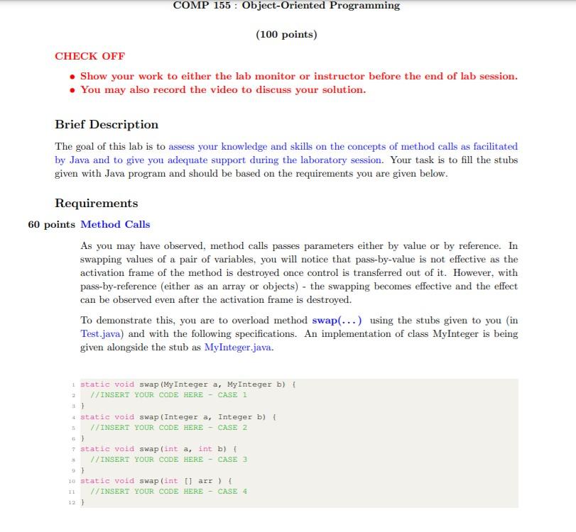 Solved COMP 155 : Object-Oriented Programming (100 points) | Chegg.com