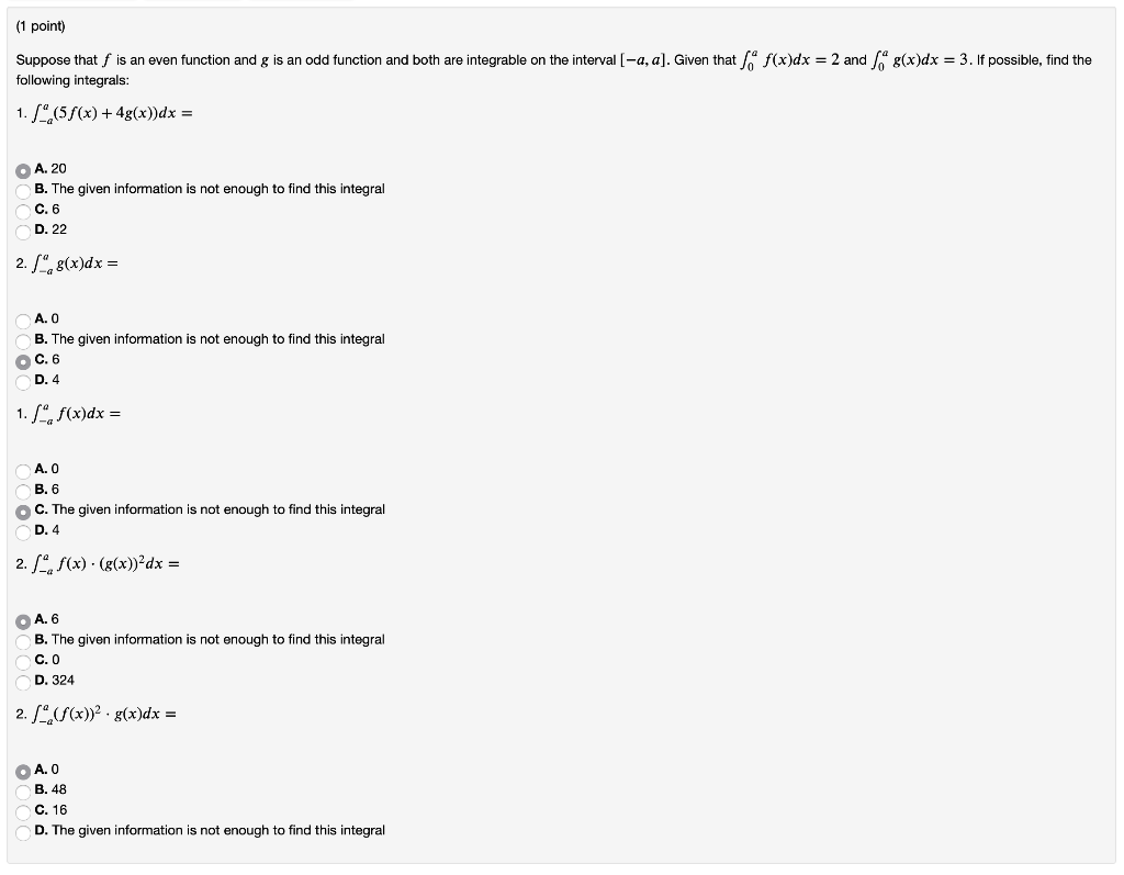 Solved (1 point) Suppose that f is an even function and g is | Chegg.com