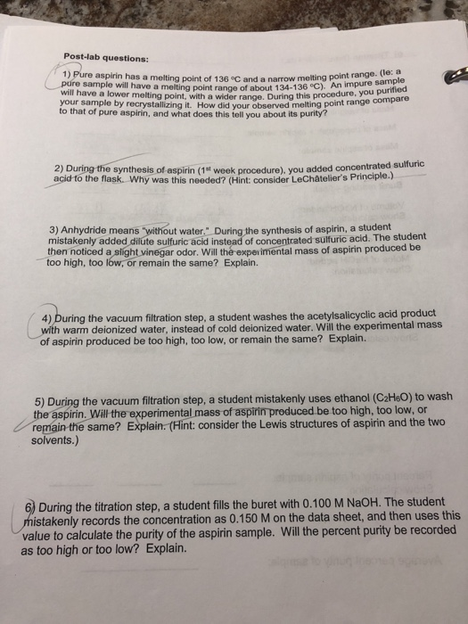 Solved 8Alih Synthesis and Analysis Pre Lab Questions: Show | Chegg.com