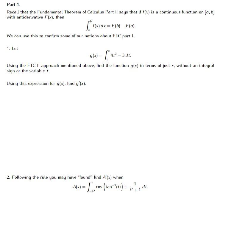 Solved Part 1. Recall that the Fundamental Theorem of | Chegg.com