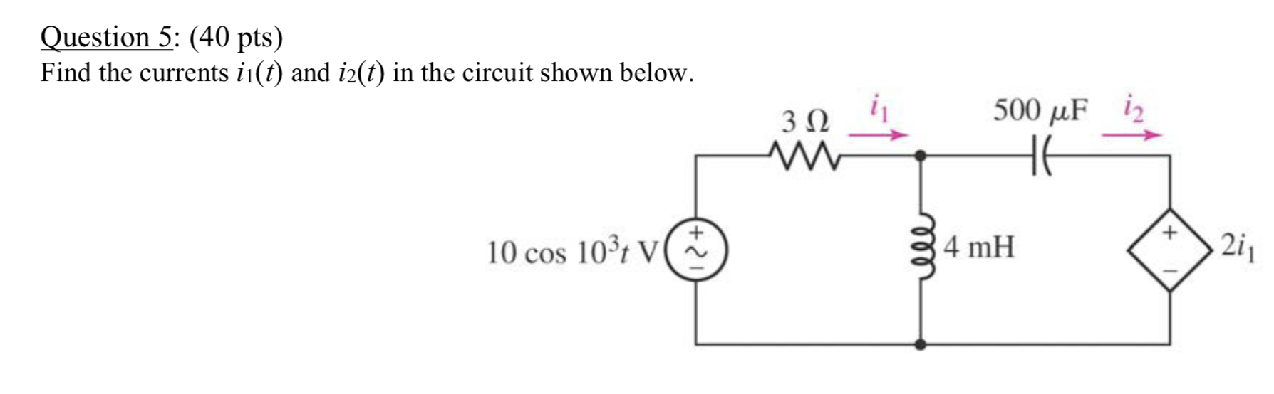 Solved Find the currents i1(t) and i2(t) in the circuit | Chegg.com