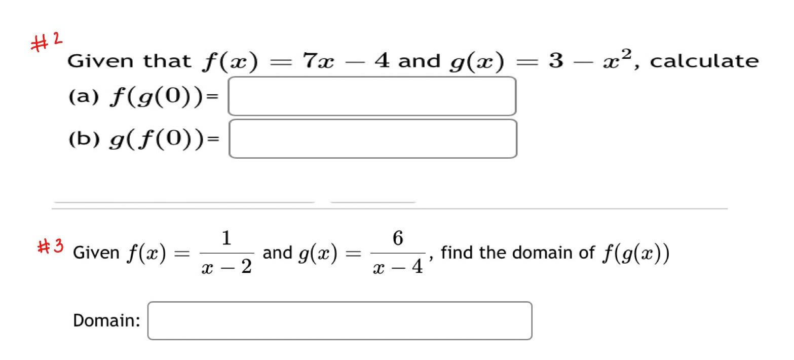 Solved 2 Given That F X 7x−4 And G X 3−x2 Calculate A