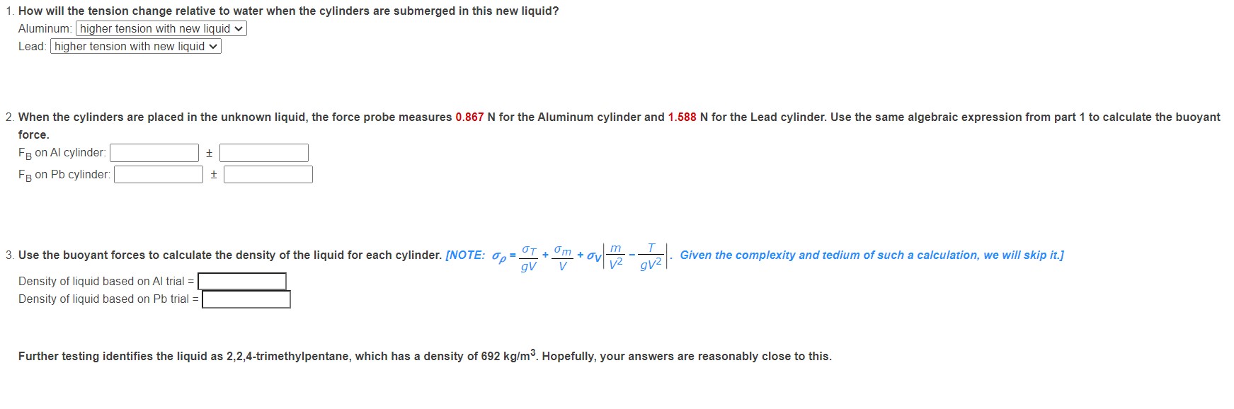 1. How will the tension change relative to water when | Chegg.com