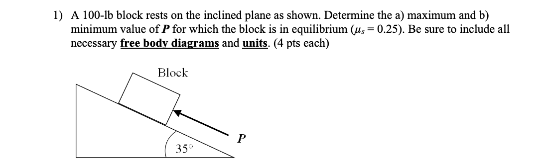 Solved 1) A 100-lb block rests on the inclined plane as | Chegg.com