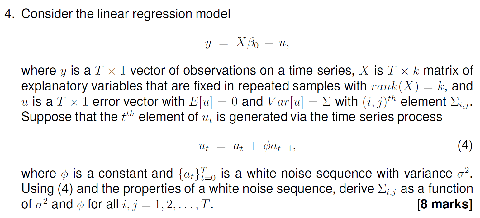 Solved 4. Consider the linear regression model y y = X Bo + | Chegg.com