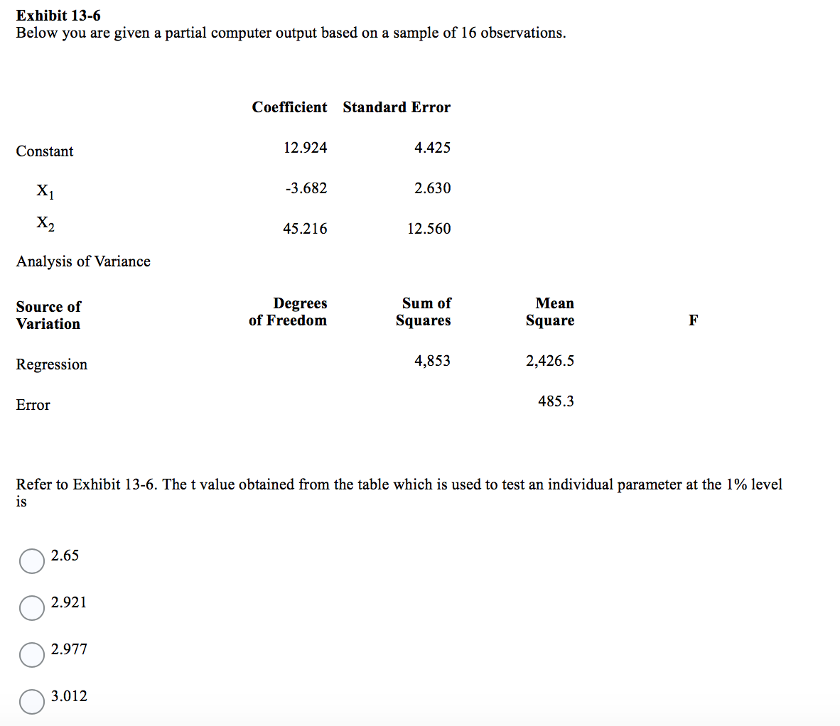 Solved Exhibit 13-6 Below you are given a partial computer | Chegg.com