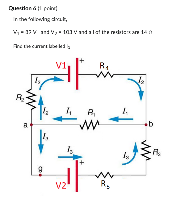 Solved In the following circuit, V1=89 V and V2=103 V and | Chegg.com