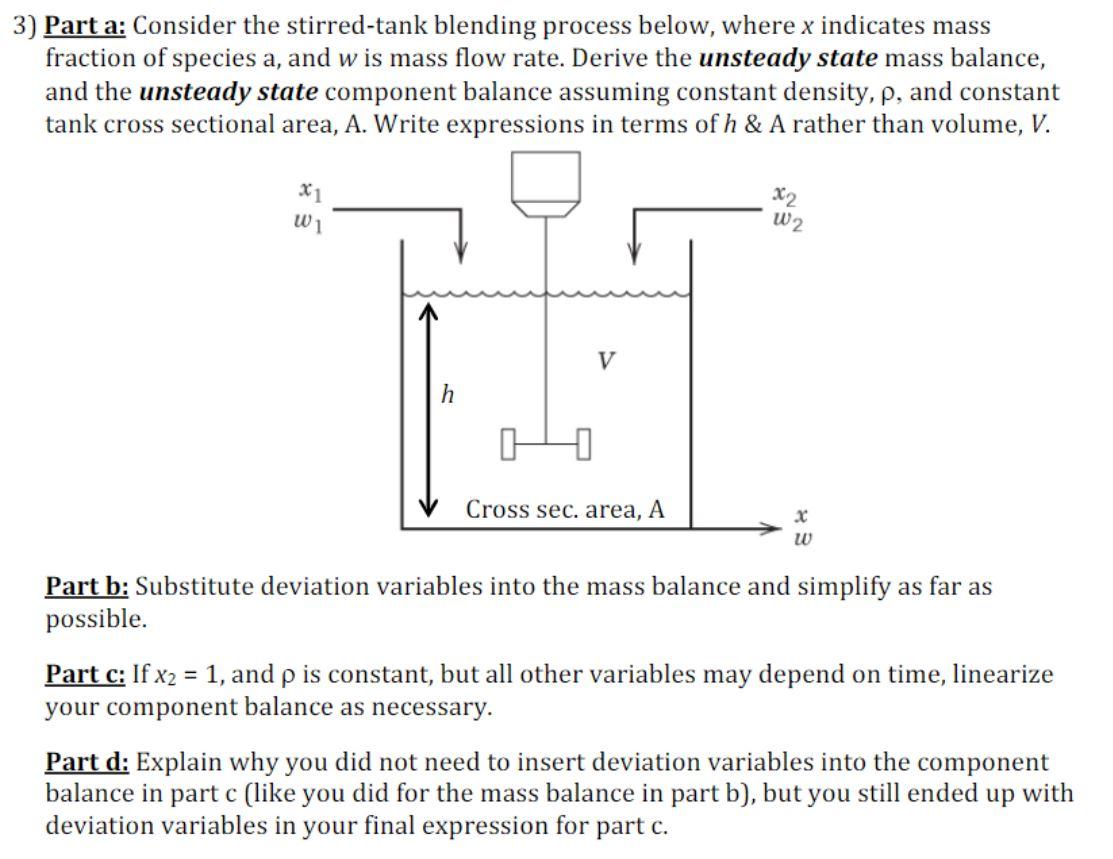 Solved 3) Part a: Consider the stirred-tank blending process | Chegg.com
