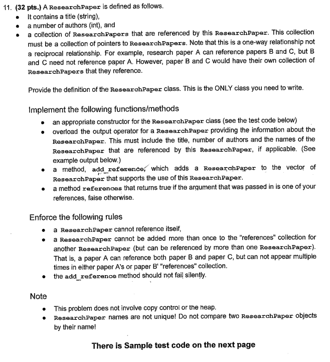 Solved 32 pts.) A ResearchPaper is defined as follows. It | Chegg.com