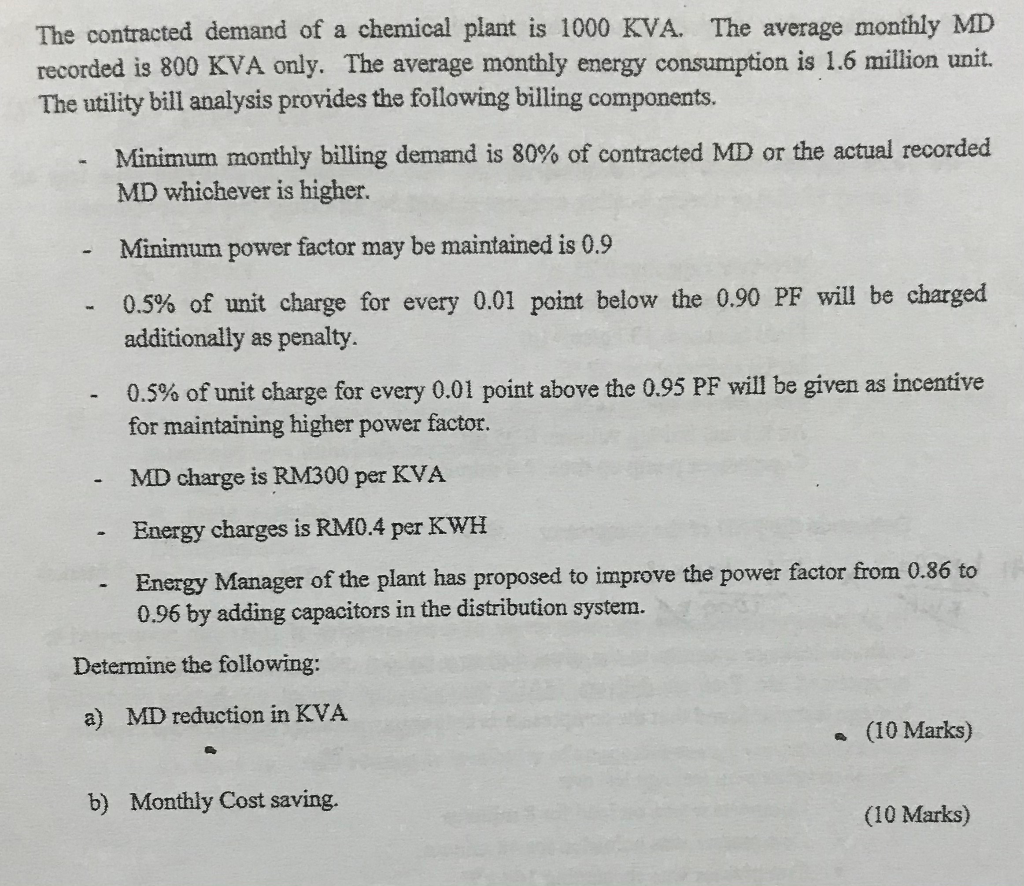 Solved The contracted demand of a chemical plant is 1000 | Chegg.com