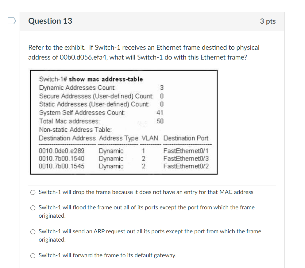 Solved Refer To The Exhibit If Switch 1 Receives An