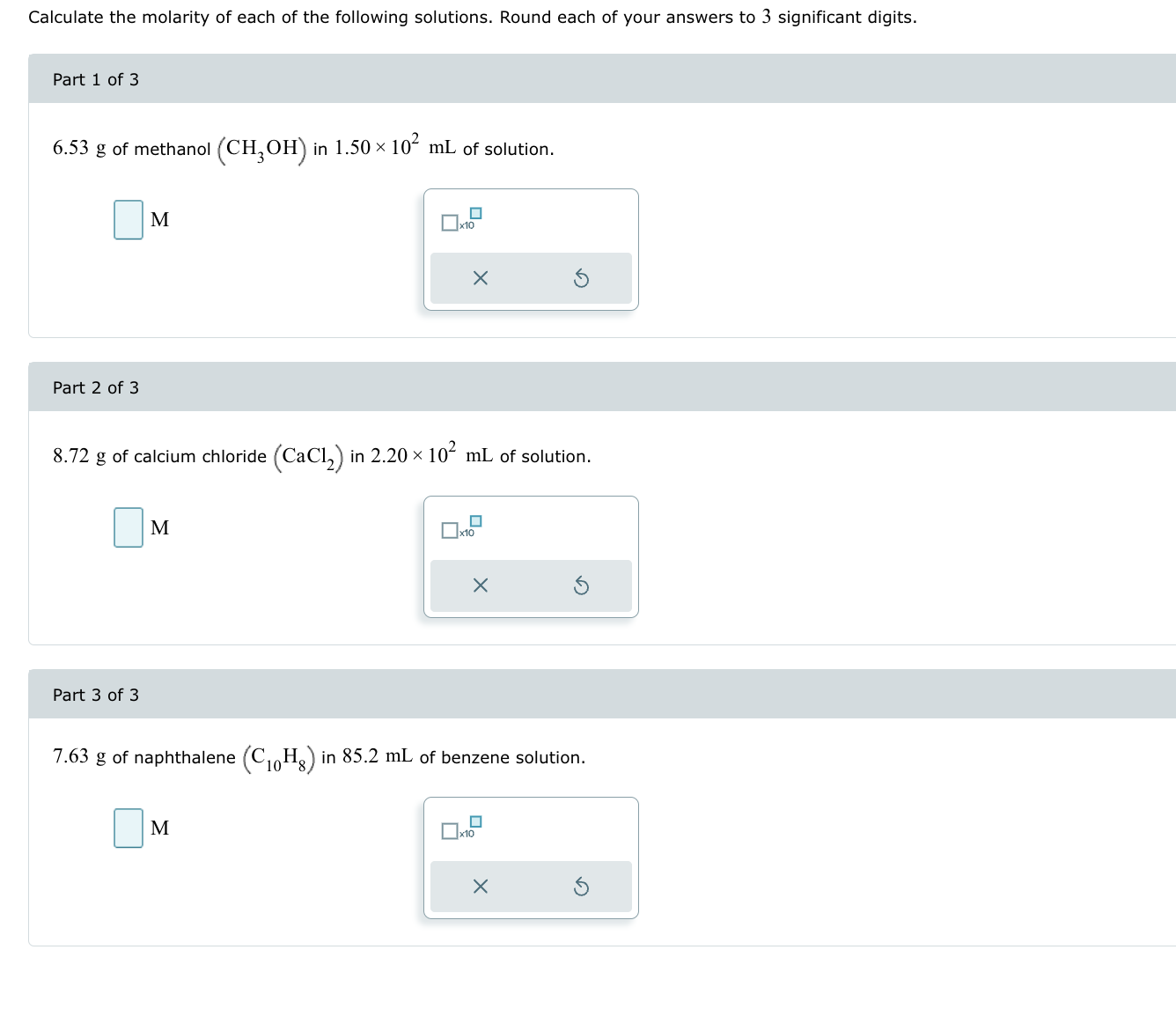 Solved Calculate the molarity of each of the following | Chegg.com