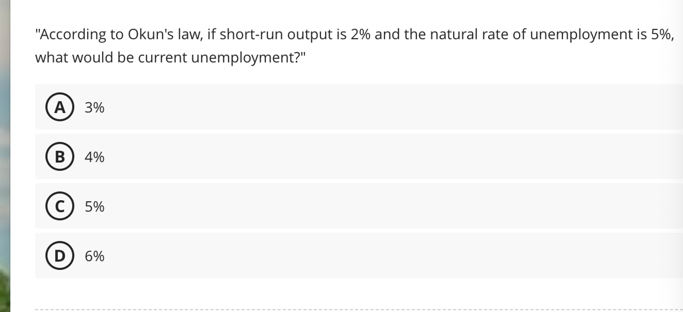 Solved "According to Okun's law, if short-run output is 2% | Chegg.com