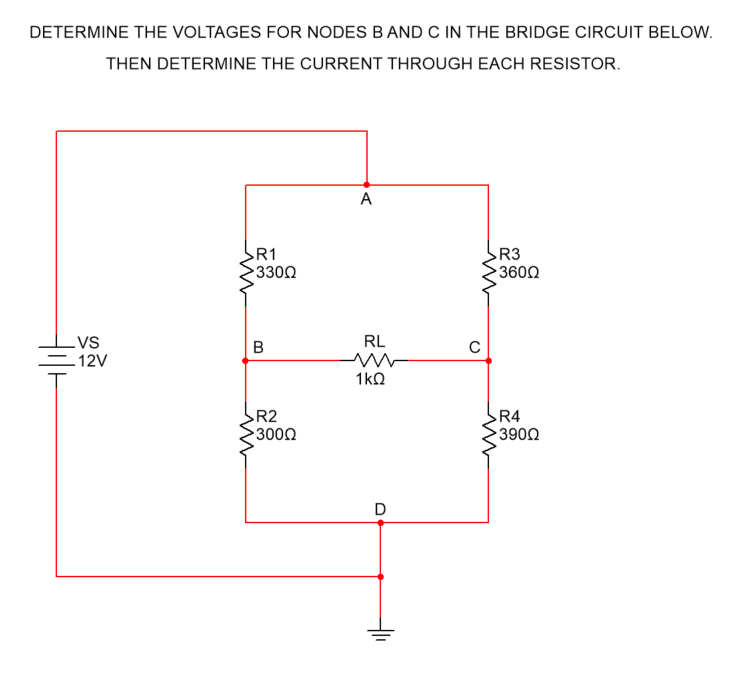 Solved DETERMINE THE VOLTAGES FOR NODES B AND C IN THE | Chegg.com