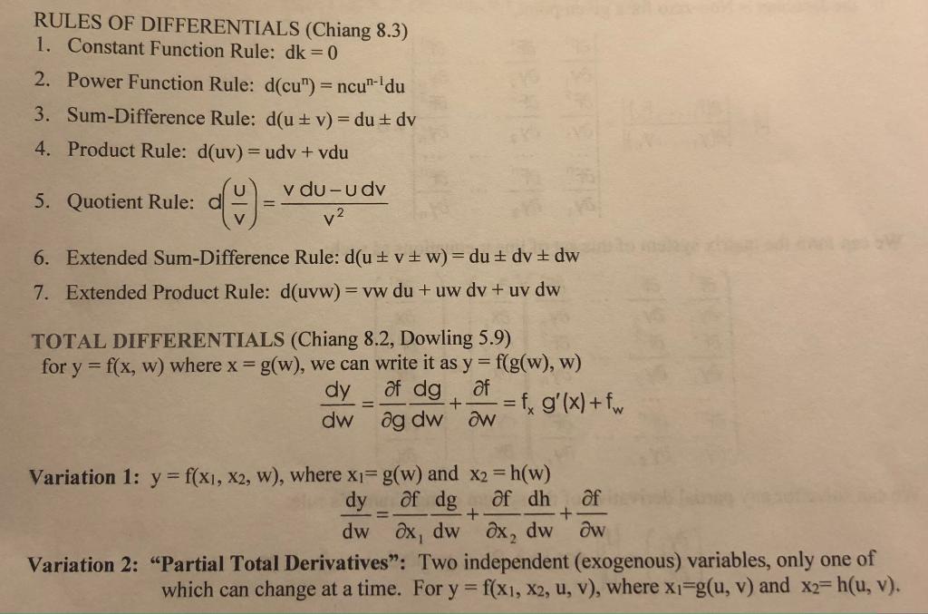 Solved Find the Total Differential for part A only using | Chegg.com
