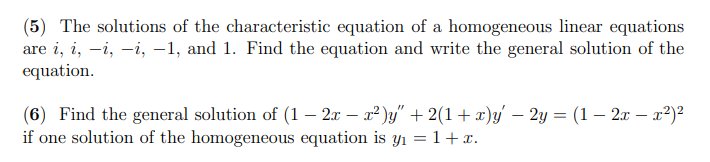 Solved (5) The solutions of the characteristic equation of a | Chegg.com