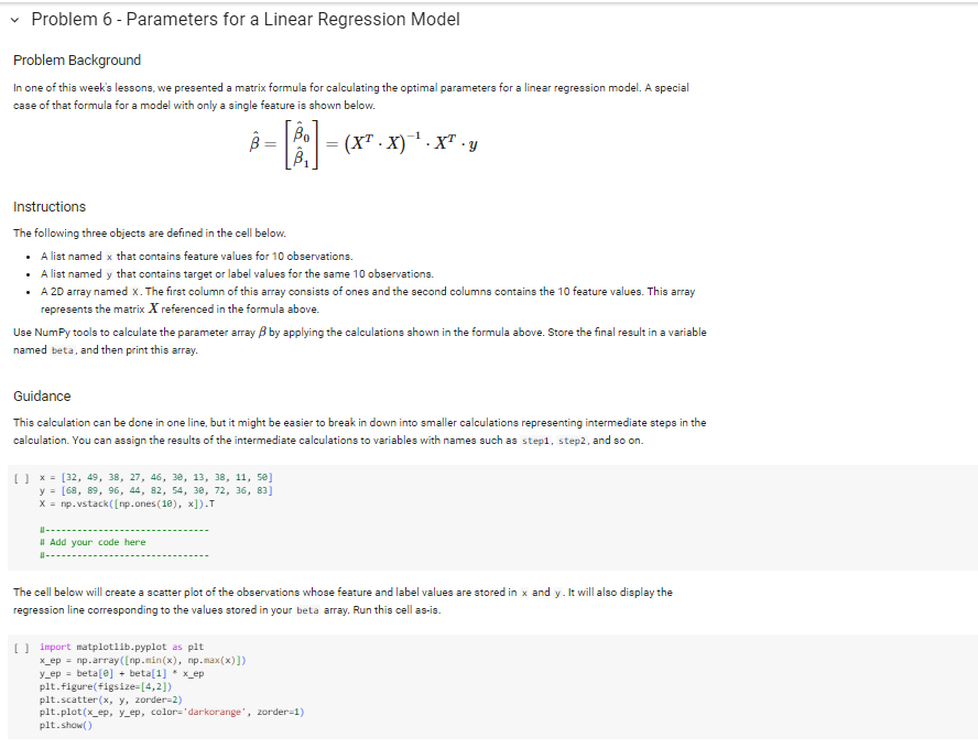 Solved Problem 6 - Parameters for a Linear Regression Model | Chegg.com
