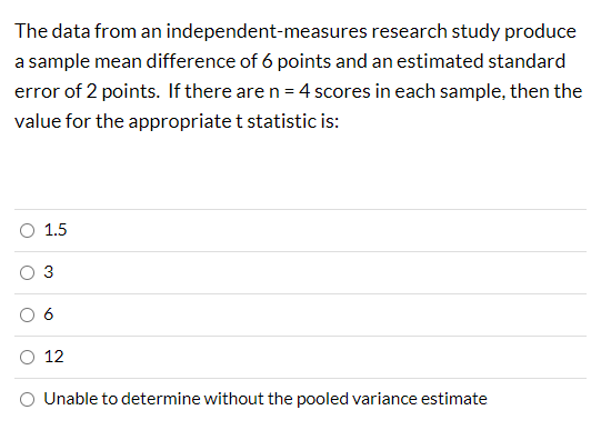 Solved The data from an independent-measures research study | Chegg.com