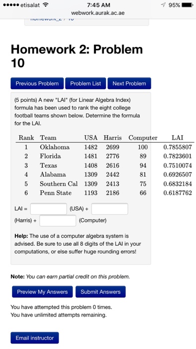 Solved etisalat -7 95% 7:45 AM webwork.aurak.ac.ae Homework | Chegg.com