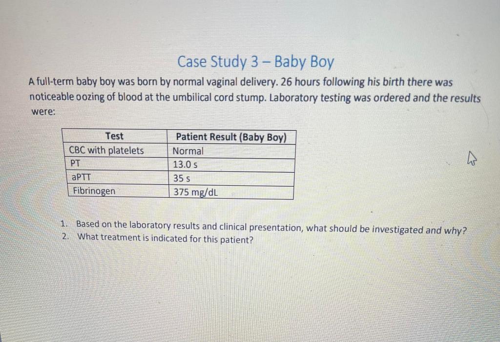 Solved - Case Study 3 - Baby Boy A full-term baby boy was | Chegg.com