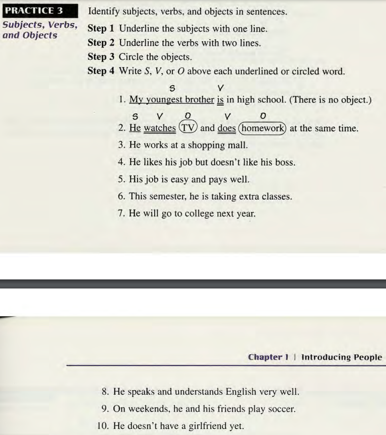 PRACTICE 3 Identify subjects, verbs, and objects in | Chegg.com