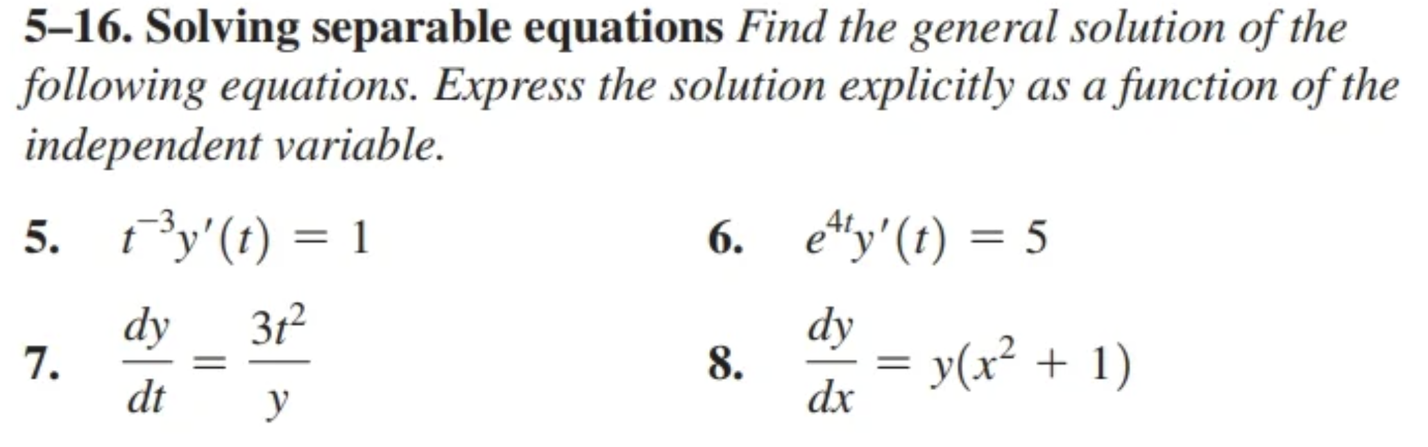 Solved 5–16. Solving separable equations Find the general | Chegg.com