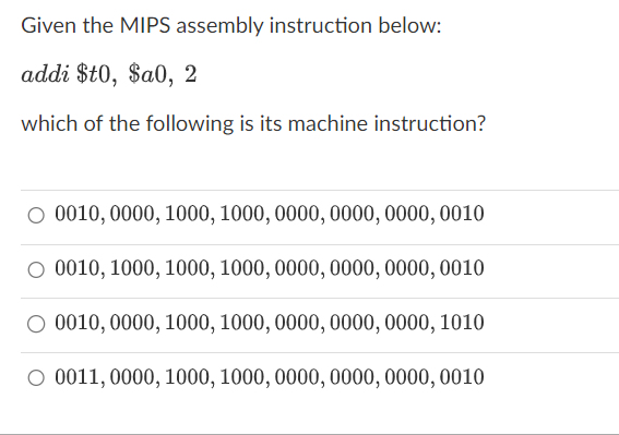 Solved Given the MIPS assembly instruction | Chegg.com