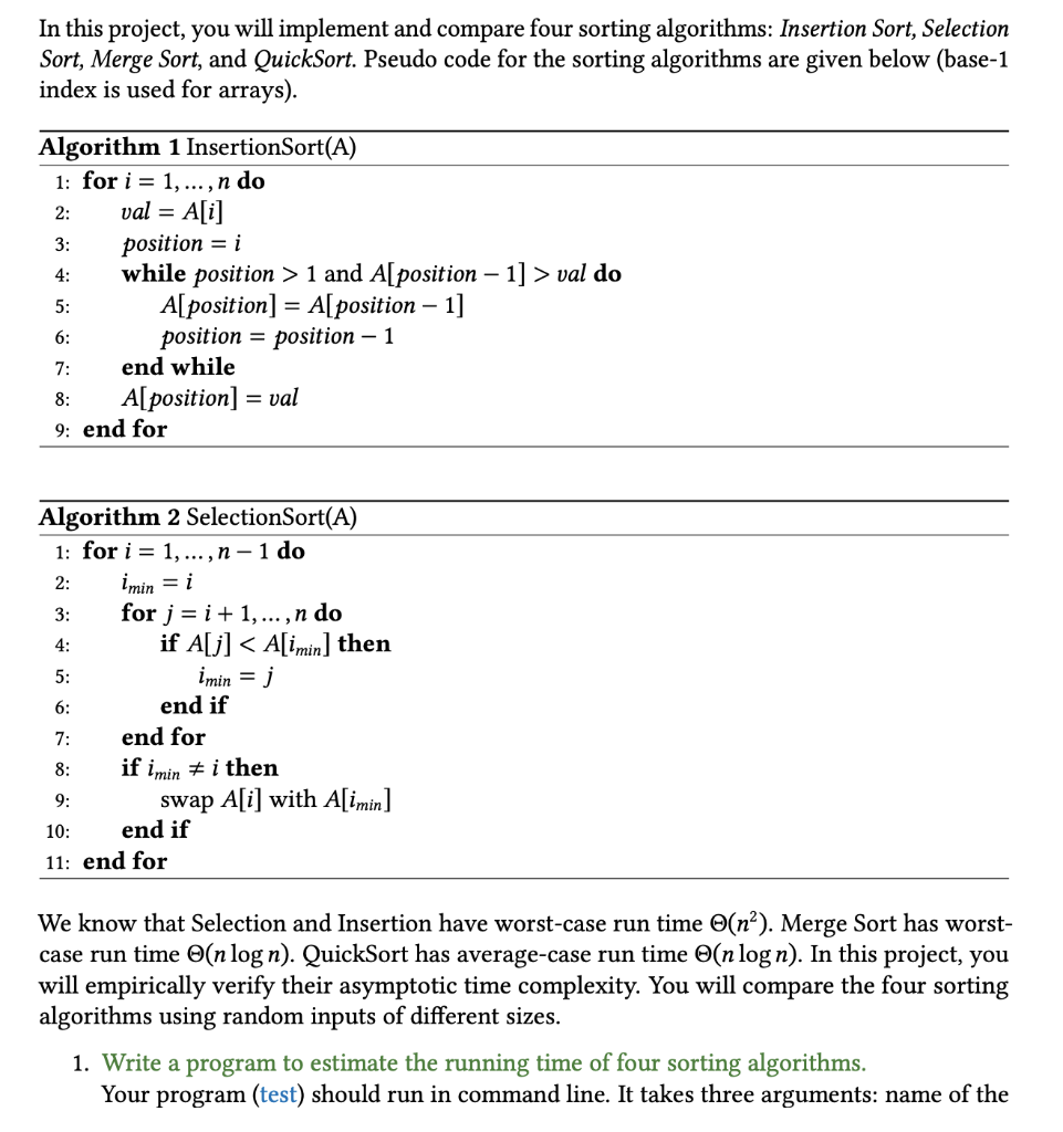 In this project, you will implement and compare four | Chegg.com