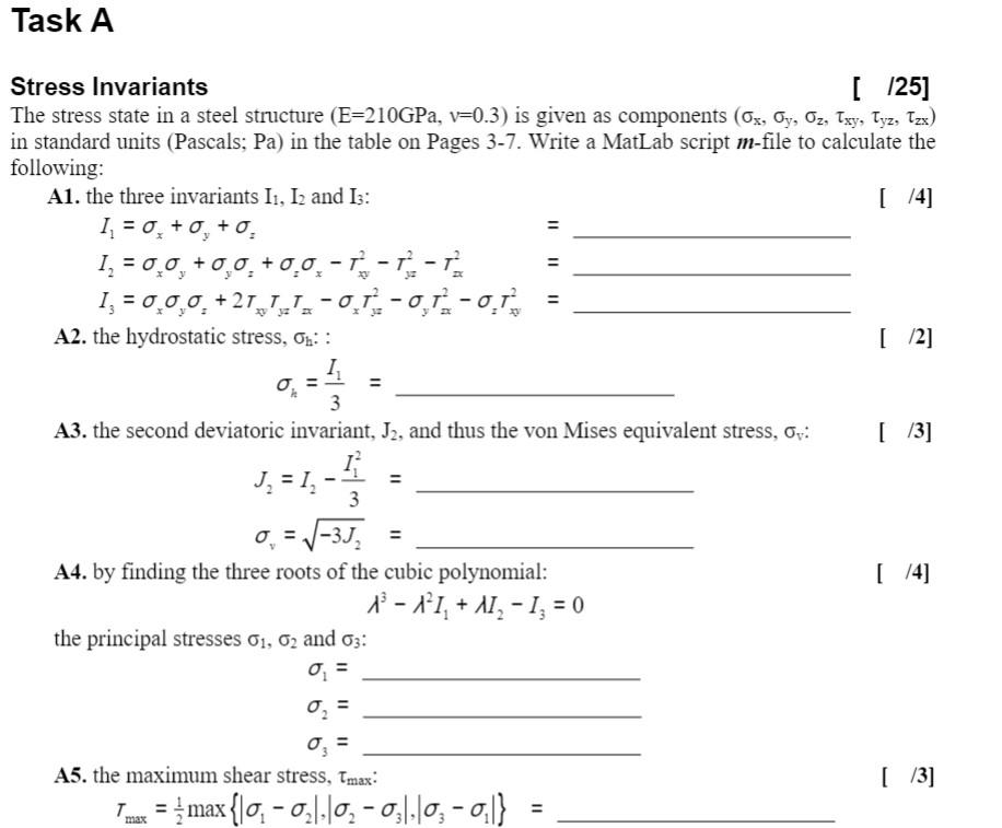 Solved Task A Stress Invariants [125] The stress state in a | Chegg.com
