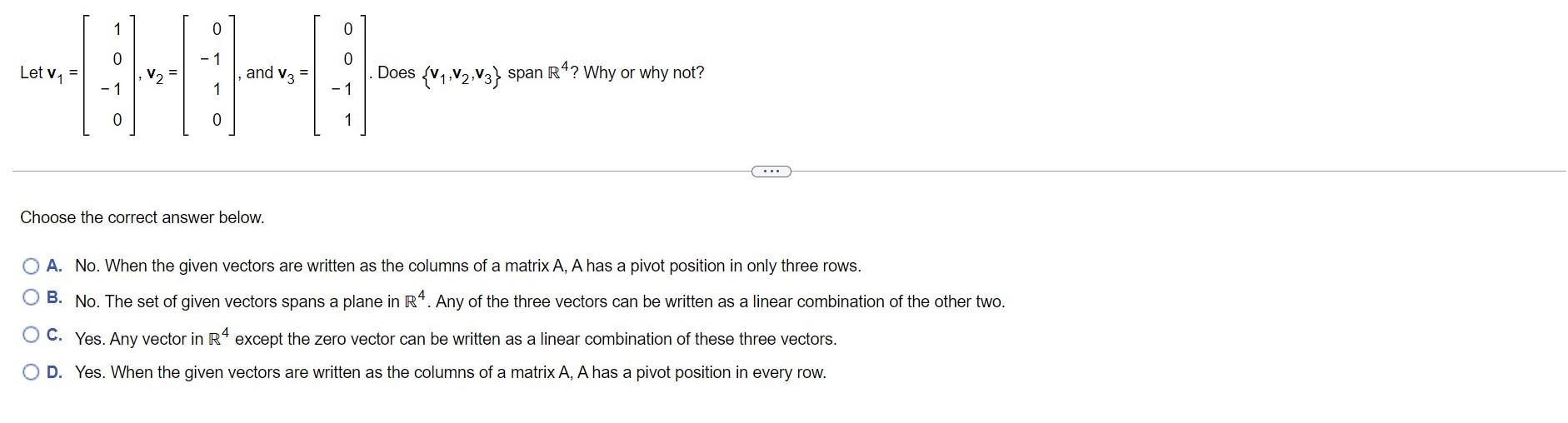 Solved 0 0 0 1 0 Let V1 And V3 Does V1 V2 V3 Span R4 Chegg