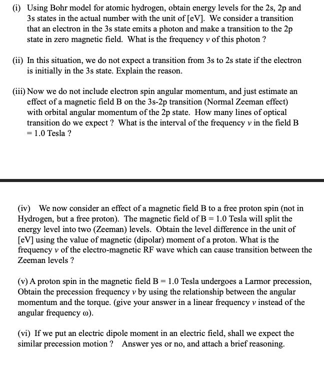 Solved (i) Using Bohr model for atomic hydrogen, obtain | Chegg.com