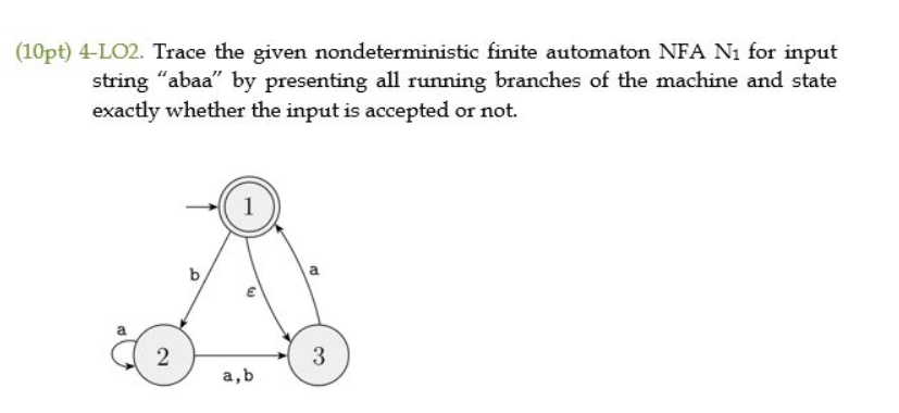 Solved (10pt) 4-LO2. Trace the given nondeterministic finite | Chegg.com