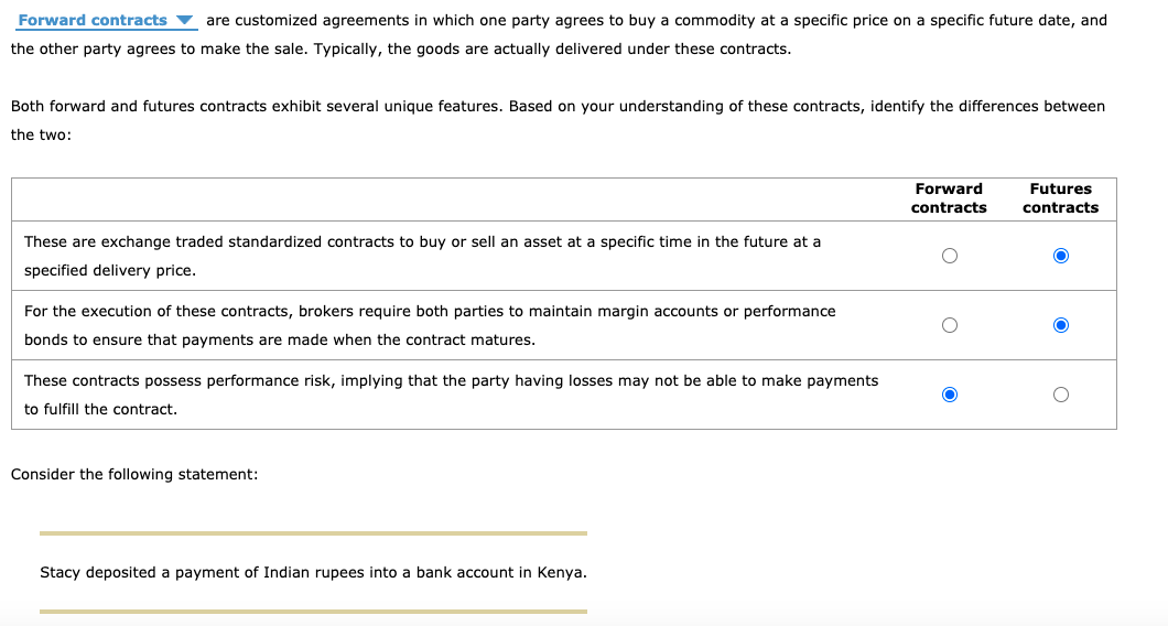 Solved Forward contracts are customized agreements in which | Chegg.com