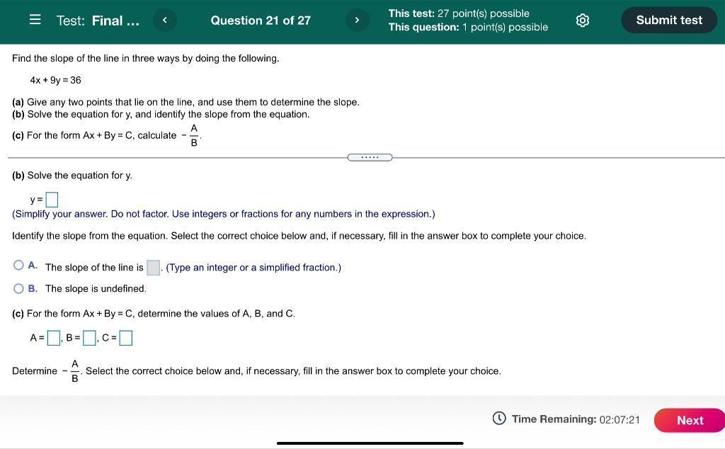 Solved Find the slope of the line in three ways by doing the | Chegg.com