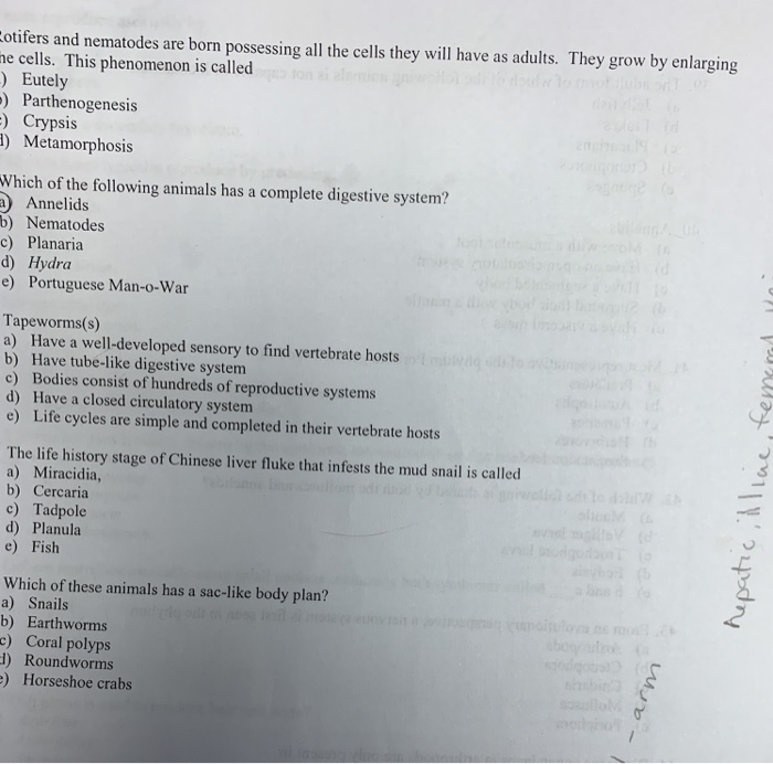Solved otifers and nematodes are born possessing all the | Chegg.com
