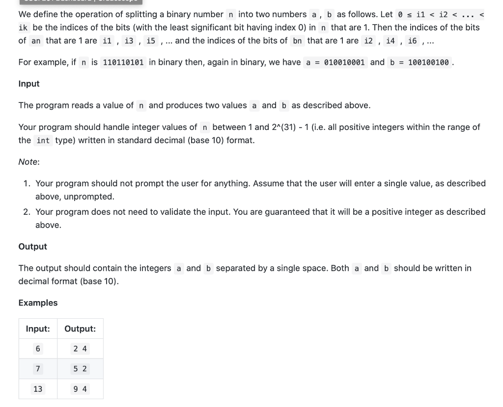 Solved We define the operation of splitting a binary number | Chegg.com
