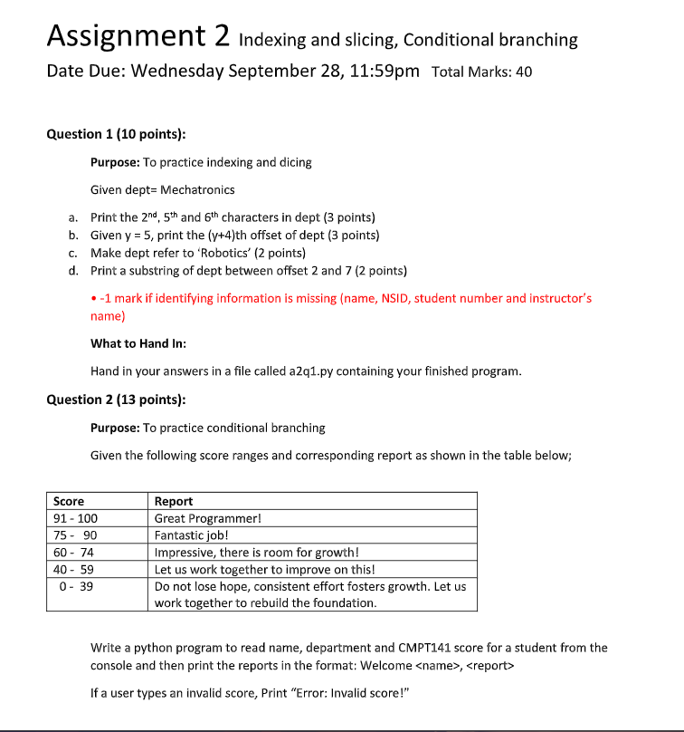 Solved Assignment 2 Indexing and slicing, Conditional | Chegg.com Solved Assignment 2 Indexing and slicing, Conditional | Chegg.com
