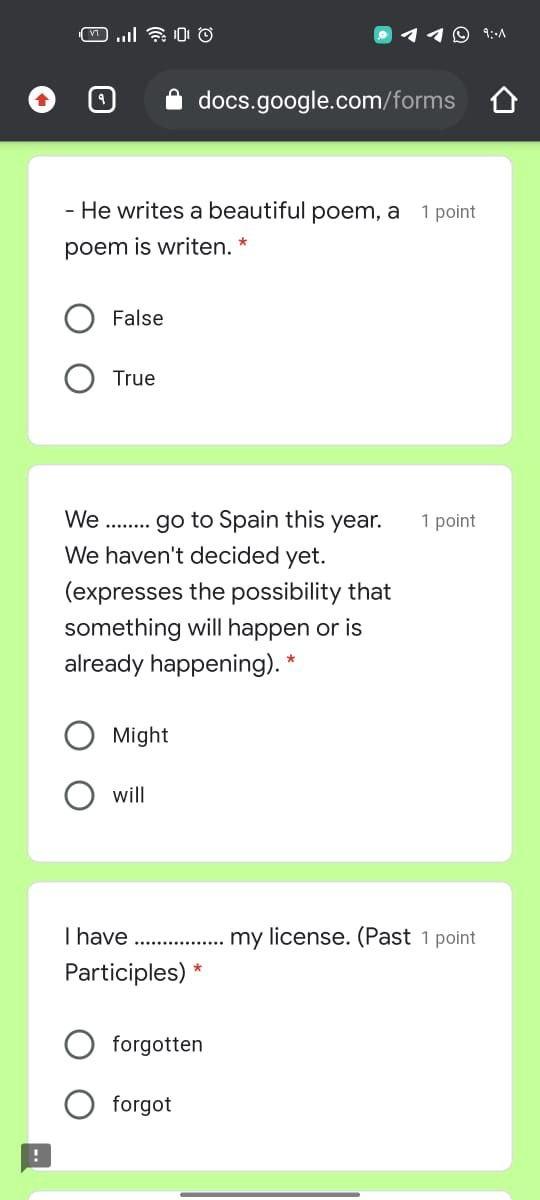 Solved V ... 01 11 09:54 docs.google.com/forms 1 point - He | Chegg.com