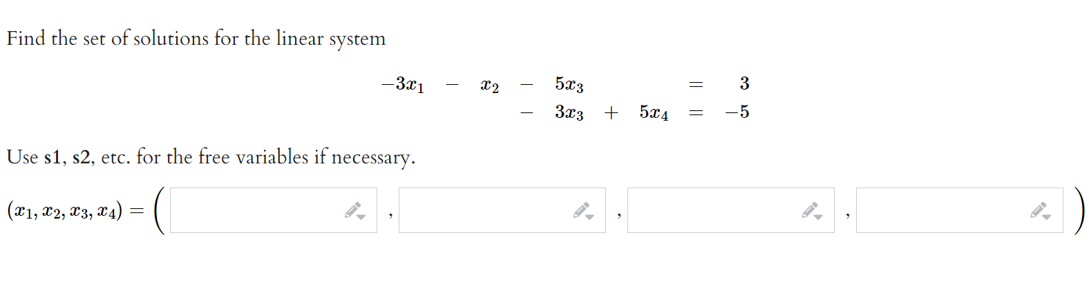 Solved Find the set of solutions for the linear system | Chegg.com