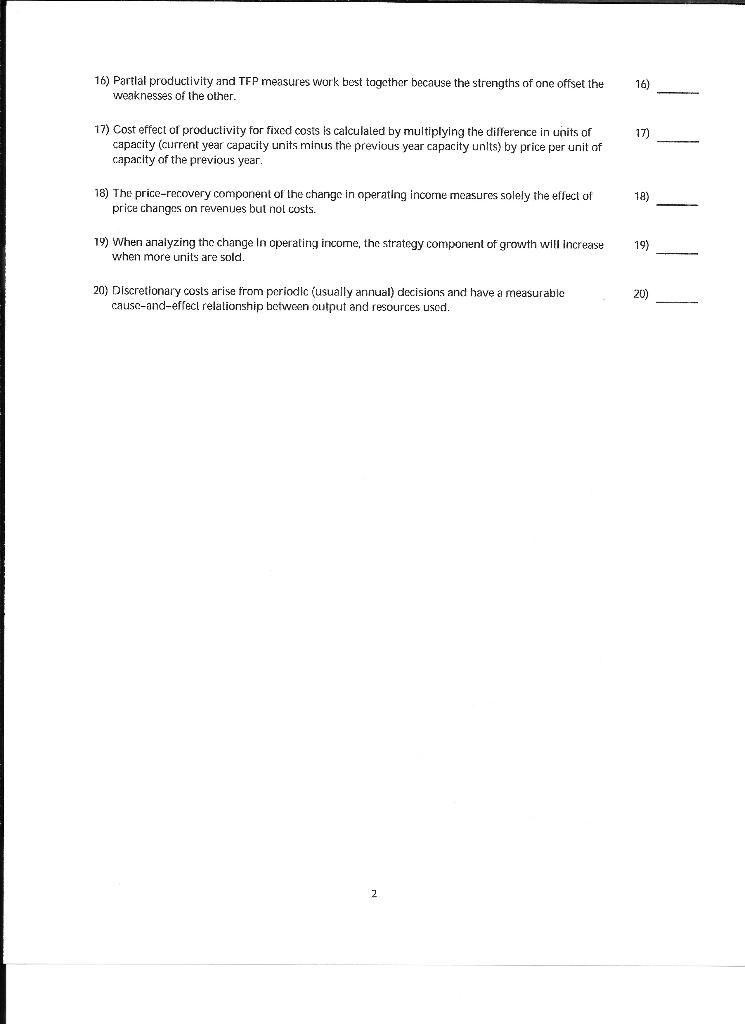 Solved Exam Nume TRUE/FALSE. Write "T if the statement is | Chegg.com