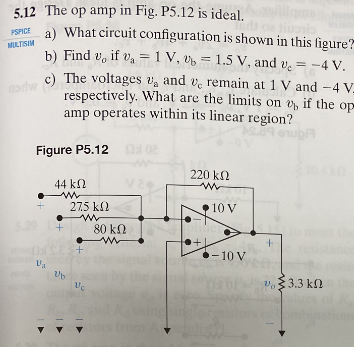 Solved 5.12 The op amp in Fig. P5.12 is ideal. PSPICE a) | Chegg.com