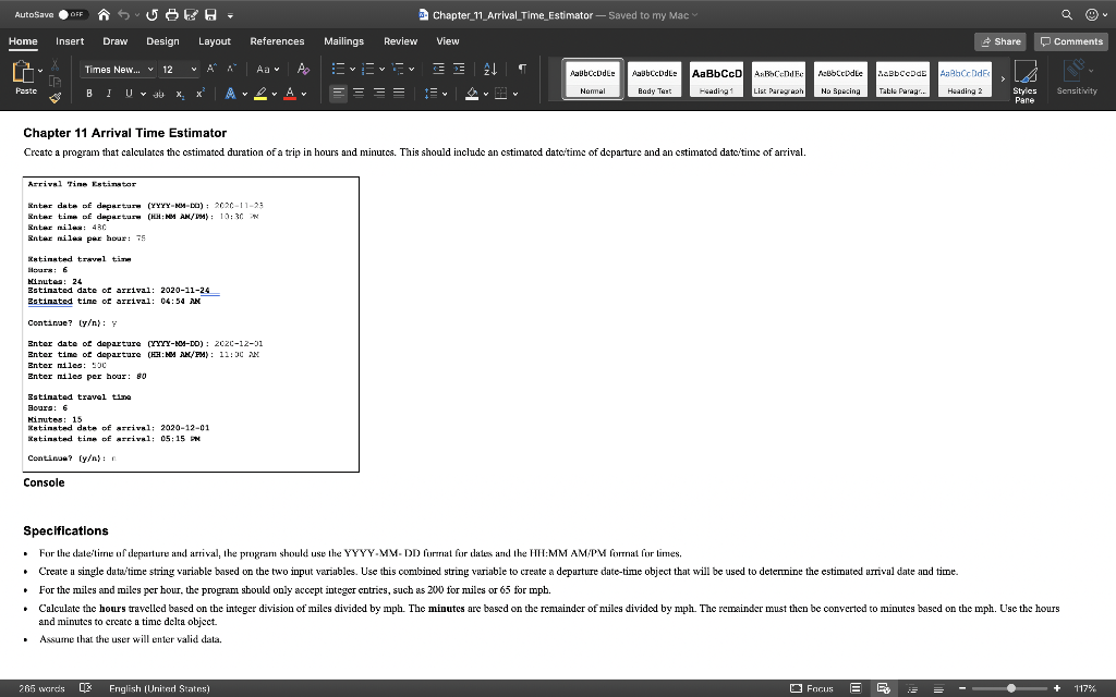 Solved AutoSave OIF A. Chapter_11_Arrival Time_Estimator - | Chegg.com