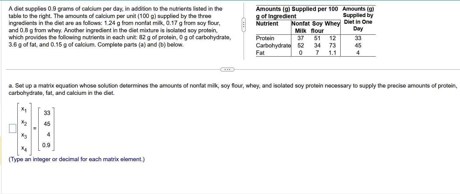 Solved A diet supplies 0.9 grams of calcium per day, in | Chegg.com