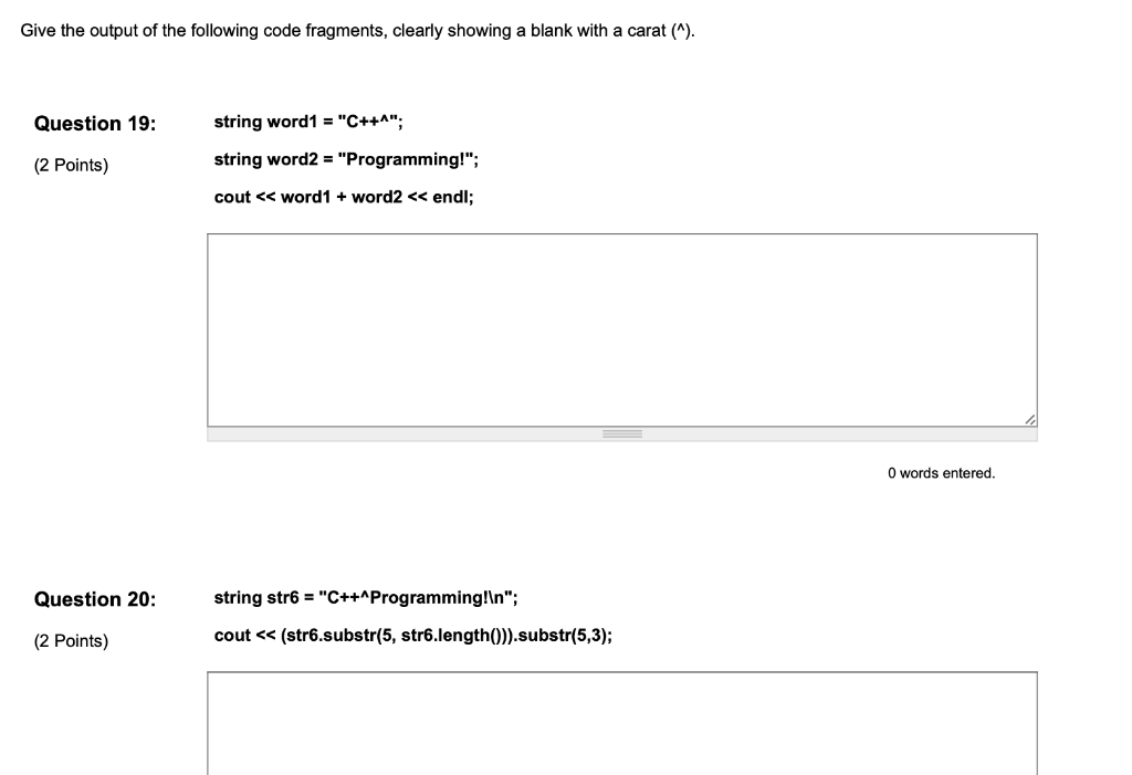 Solved Give the output of the following code fragments, | Chegg.com