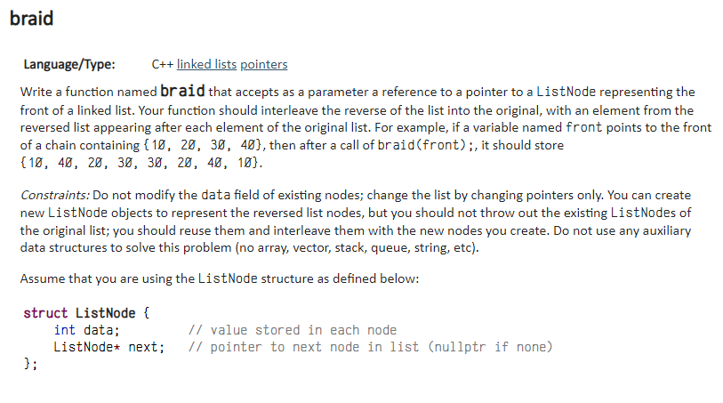 Solved Braid Languagetype C Linked Lists Pointers Write 6812