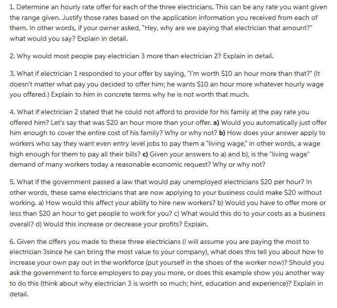 Solved Imagine you are a hiring manager for an electrical | Chegg.com